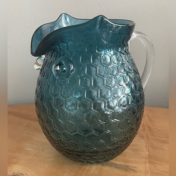 Dining | Owl Glass Pitcher Blue Honeycomb Pitcher | Poshmark